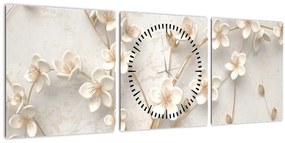 Obraz - Zlatý květ - abstraktní (s hodinami) (90x30 cm)