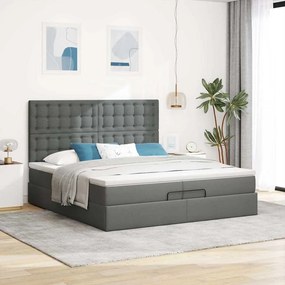 Osmanský rám postele s matrací tmavě šedý 200x200cm textil 3313349