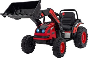 Ramiz Dětský bagr-traktor na baterie červený + pohyblivé rameno s lžící + dálkové ovládání + pomalý start + FM rádio + LED