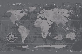 Samolepící tapeta rustikální mapa světa v černobílém - 225x150 cm