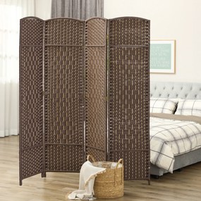 HOMCOM vnitřní paraván ze dřeva 4 panely skládací dělič prostoru pro obývací pokoj, ložnici 180 x 180 cm hnědá