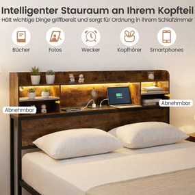 Costway Rám postele s LED osvětlením a nabíjecí stanicí Rám na platformě