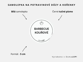 BARBECUE - omyvatelná samolepka na kořenky, výběr rozměrů Ø 5 cm / 5 x 5 cm / 6 x 8 cm | DomaLEP tvar: KOLEČKO, barva: BÍLÁ - ČERNÉ písmo, velikost: Ø 5 cm - tučné písmo