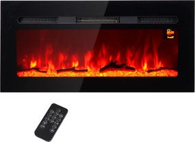 HOMCOM Elektrický krb s LED efektem plamene,1800 W nástěnný krb ve 3 barvách s 5 úrovněmi jasu, elektrický krb s dálkovým ovládáním, dotykový displej…
