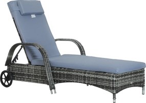 Zahradní nábytek Outsunny zahradní lehátko s poduškou, polyratan a kov, šedé, nastavitelné 200x73x30-103cm pro zahradu a terasu | Aosom.de