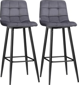 HOMCOM Barová židle sada 2 ks do kuchyně, moderní design, sametový potah, ocelové nohy, protiskluzové krytky nohou, do 120 kg, 42 x 47 x 105 cm, šedá…