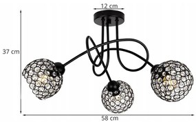 Stropní svítidlo Crystal, 3x černé křišťálové stínítko, b