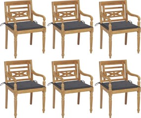 vidaXL Židle Batavia s poduškami 6 ks masivní teakové dřevo [3073323] Barva: antracitová
