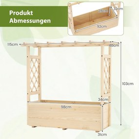 Costway Vyvýšený záhon s mříží a závěsnou střechou Truhlík – 115 × 40 × 103 cm