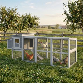 PawHut dřevěný kurník s výběhem pro 3–4 nosnice, 264 x 82 x 89 cm — asfaltová střecha, potah z Oxford tkaniny, hnízdní box, bidýlka, výsuvný podnos —…