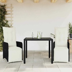 3dílný zahradní bistro set s poduškami černý polyratan