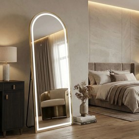 Rea Stojanové zrcadlo 60x170 cm s regulovatelným LED osvětlením HOM-70004 kartáčovaná zlatá