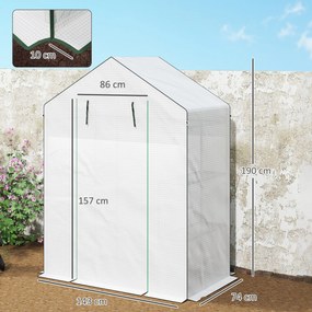 Skleník s policemi, miniskleník, odolný proti UV záření, síťované okno, dveře na zip, 143L x 74W x 190H cm, bílý