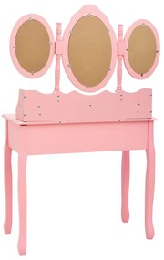 vidaXL Toaletní stolek se stoličkou a 3dílné skládací zrcadlo růžový