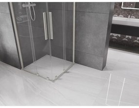 Mexen Velar Duo, sprchový kout s posuvnými dveřmi 100 x 100 cm, 8mm čiré sklo, broušená ocel, 871-100-100-02-97