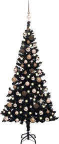 vidaXL Umělý vánoční stromek s LED a sadou koulí 150 cm PET [3077584] Barva: Černá a růžová