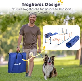 PawHut Agility set pro psy 11dílné agility vybavení pro psy se 2 tunely Výškově nastavitelný skákací kruh a překážky Slalomová tyč