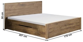 Ložnicový komplet (postel 160x200 cm, 2x noční stolek, skříň), dub ribeck/tmavý grafit, ARMENY