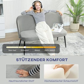 HOMCOM Dvousedadlová pohovka, moderní čalouněná pohovka s kovovým a dřevěným rámem, sametově texturované čalounění, šedá