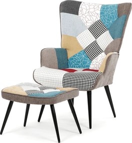 Relaxační křeslo s podnožkou AIRO - patchwork látka