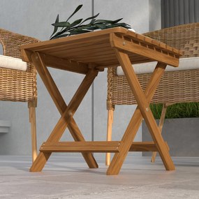 Venkovní sada 2 skládacích dřevěných stolků Outsunny pro zahradu a balkon, teak 45x45x45cm, ideální na terasu | Aosom.de