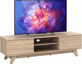 Costway TV stolek pro televizory do 55 palců s posuvnými dvířky, dub
