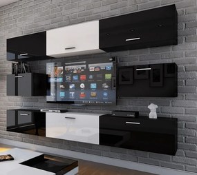 Ral Obývací stěna MIAMI 4, 249 cm - Černo / bílý lesk