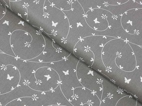Biante Bavlněný povlak na polštář Sandra SA-050 Drobné bílé květiny a motýlci na šedém 50 x 50 cm
