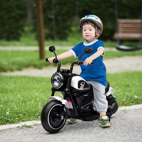 Dětská motorka HOMCOM - Elektrická motorka pro děti s 2 odnímatelnými tréninkovými koly, 3 km/h, pro děti od 1,5 do 3 let, Bílá, 76 x 42 x 57 cm