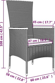 vidaXL 7dílný zahradní jídelní set s poduškami šedý polyratan [3157542]