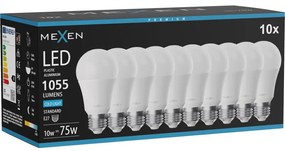 Mexen Nova 10x LED žárovka E27, A60, 10W, Studená - 6500K, 1055 lm - L100-E27-1065-01x10