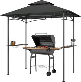 Outsunny BBQ pavilon s LED 240 x 150 x 258 cm, voděodolný a ohnivzdorný zahradní pavilon s dvouvrstvou střechou, bočními policemi, zahradní pergola s…
