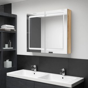 LED koupelnová skříňka se zrcadlem bílá a dub 80 x 12 x 68 cm 326516