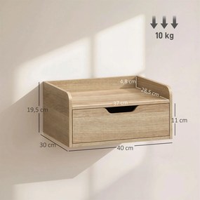 HOMCOM set 2 nástěnných nočních stolků, závěsné noční stolky s 1 zásuvkou do ložnice, 40x30x19,5 cm, přírodní