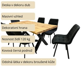 Vikio Jídelní set pro 6 osob 160x90 cm dub-černá VJS116-61C
