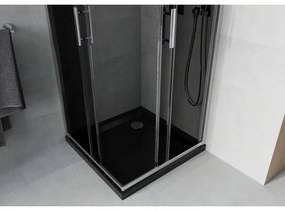 Mexen Rio, čtvercový sprchový kout s posuvnými dveřmi 80 x 80 cm, 5mm šedé sklo, chromový profil + černá sprchová vanička, 860-080-080-01-40-4070
