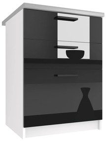 Kuchyňská skříňka Belini spodní se zásuvkami 60 cm černý lesk s pracovní deskou  INF SDSZ60/1/WT/B/0/B1