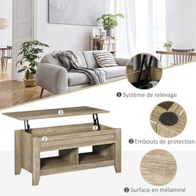 HOMCOM Zvedací Konferenční Stolek, Stolek do Obývacího Pokoje se Policemi a Skrytým Úložištěm, 105 x 50 x 49-62,5 cm do Obývacího Pokoje, Ložnice, Du…