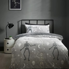 Šedé dětské povlečení se svítícím efektem na jednolůžko z mikroplyše 135x200 cm Halloween Skeleton – Catherine Lansfield