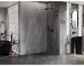 Mexen, Mexen Lunar L sprchová stěna pravá 90 x 200 cm, průhledná 8 mm, černá - 830L-090-000-70-00-P