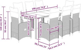9dílný zahradní bistro set s poduškami hnědý polyratan 3277214