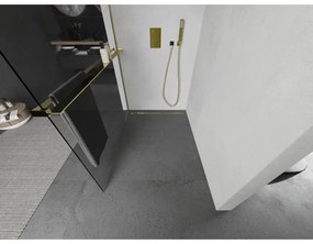 Mexen Kioto, sprchová zástěna Walk-In Walk-in 105 x 200 cm, 8mm čiré sklo, zlatý lesklý profil + věšák na ručníky s poličkou, 800-105-121-50-00