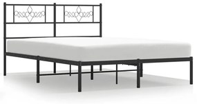 Kovový rám postele s čelem černý 135 x 190 cm - Default Title