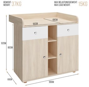 INFANTASTIC Přebalovací pult, 90 x 69 x 92 cm, dub