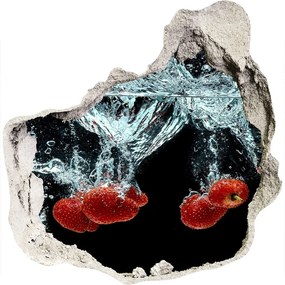 Wallmuralia Nálepka 3D díra Jahody pod vodou 75x75 cm