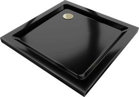 Mexen Slim, čtvercová sprchová vanička 70x70x5 cm + zlatý sifon, černá, 40707070G