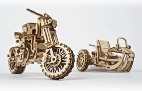 Ugears 3D dřevěné mechanické puzzle UGR-10 Motorka (scrambler) s vozíkem