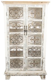 Krémová vintage skříň s odřením a kovovými ornamenty - 74*37*131 cm