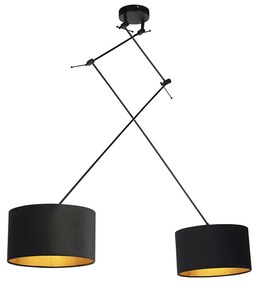Závěsná lampa se sametovými odstíny černé se zlatem 35 cm - Blitz II černá