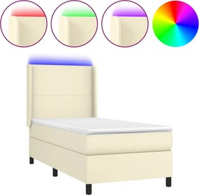 Box spring postel s matrací a LED krémová 80x200 cm umělá kůže 3139231
